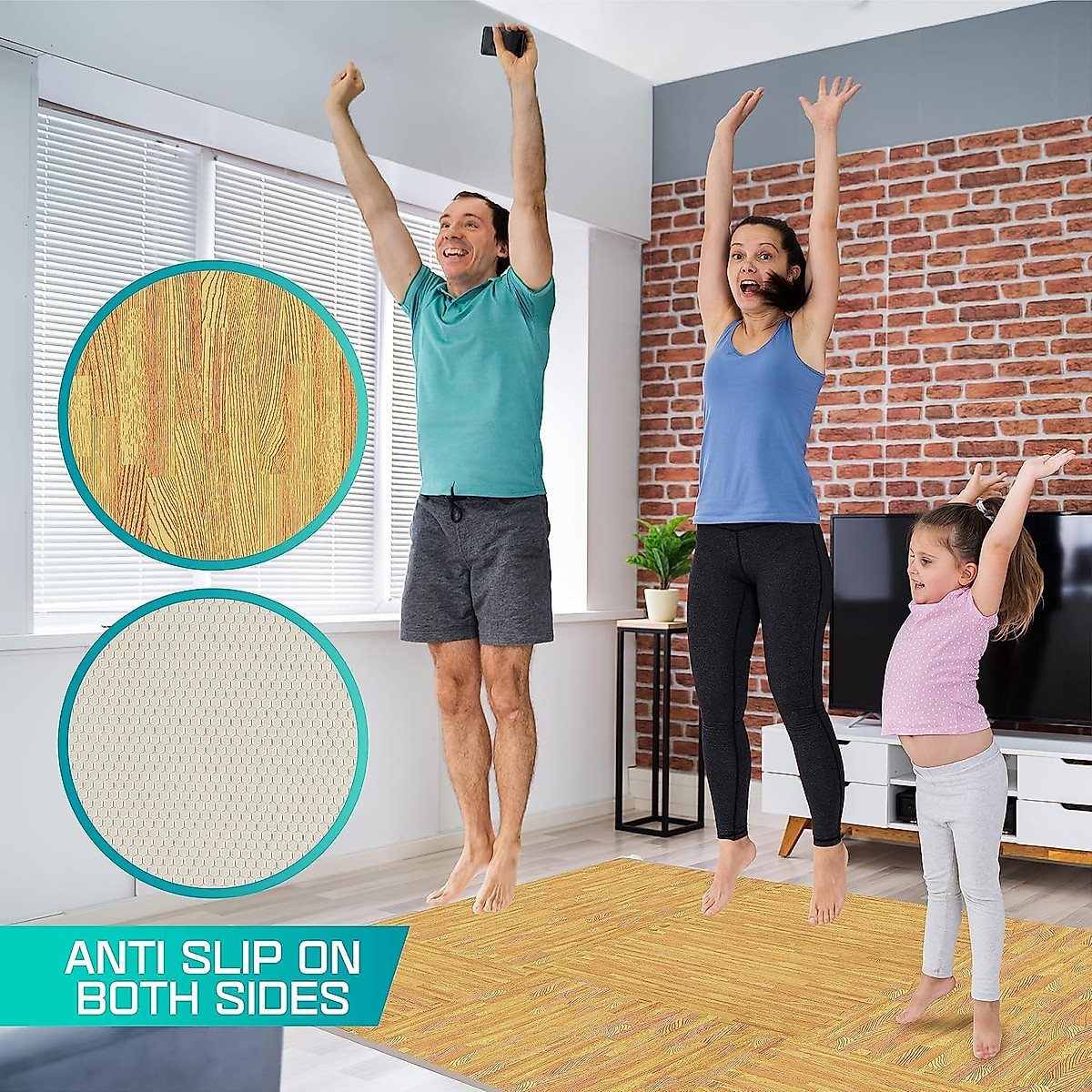 Yes4All Interlocking Floor Mats with Border – Foam, Gym Floor Mats with EVA Interlocking Tiles (12 Square Feet – Oak Wood Light – 12 Tiles)