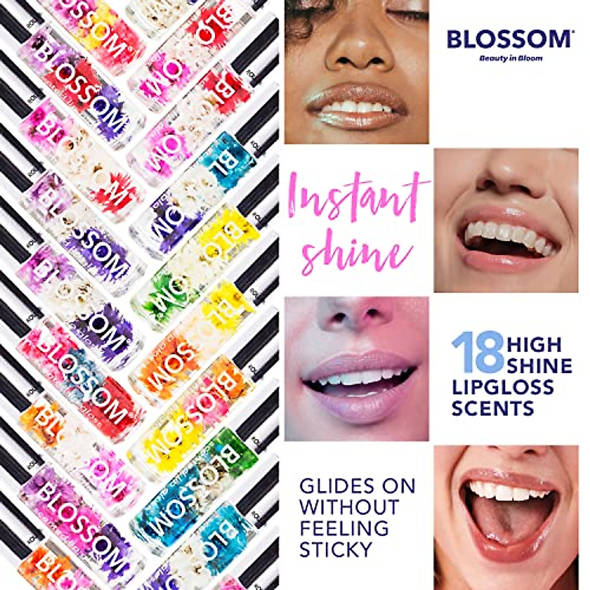 Blossom Scented Roll on Lip Gloss, Infused with Real Flowers, Made in USA, 0.3 fl. oz./9ml, 3 pack Mini Gift Set, Strawberry, Watermelon, Mango