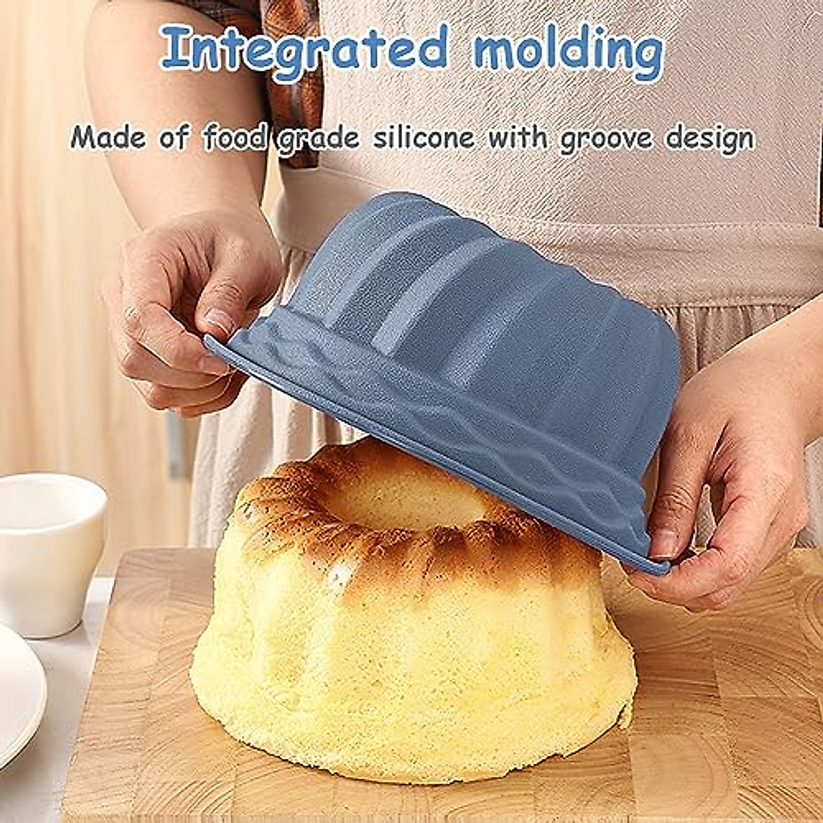 YASYU Silicone Fluted Tube Cake Pan,Non Stick Swirl Cake Baking Mold with Handle,Perfect Bakeware for Jello, Gelatin, Bread,7.5 inch Baking Pan, BPA Free