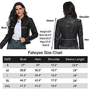 Fahsyee Women's Faux Leather Jacket, Moto Biker Antique-finished Slim Vegan Motorcycle Zipper Coat Outwear, Black, Size XXL