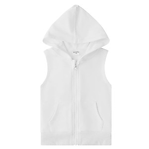 Spring&Gege Boys’ Full Zip Sleeveless Hooded Vest Basic Solid Zipper Tank Tops Hoodie with Pockets, White, Size 7-8 Years