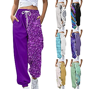 Christmas Lined Trouser Womens Casual Pants Drawstring Straight Wide Leg Pants with Pockets Elastic High Waist Loose Comfy Trousers Women's Cotton Linen Pants Summer Straight OHUS+31020SALE084