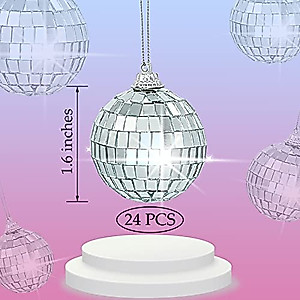 Gondiane 24 Pcs 1.6 Inches Disco Ball Ornaments Silver Mirror Balls for Christmas Tree Wedding Party Decoration