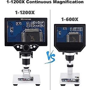 7''LCD Digital Microscope,1200X 12MP 1080P Photo/Video Zoom Microscope for Adults Soldering Coins,Metal Stand,8 LED Lights,PC View,Windows/Mac Compatible