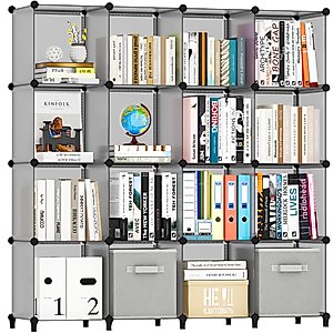 HOMIDEC Book Shelf 16 Cubes Bookcase Bookshelf Cube Storage Organizer Portable Display Bookshelf Kids Bookshelf Book Case for Study Room,Bedroom,Office,Living Room,Closet (47.2x11.8x47.2 inch)
