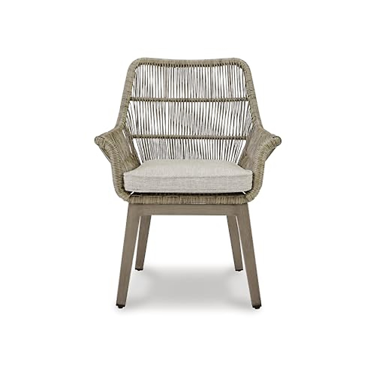 Signature Design by Ashley Beach Front Casual Outdoor Wood-Look Arm Chair with Cushion, 2 Count, Brown