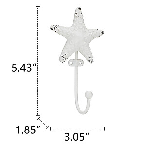 SOFFEE DESIGN Set of 4 Resin White Beach Starfish Coat Hooks, Starfish Retro Friction Process, High Load-Bearing, for Holiday Cottages, Seaside Cottages, Children's Rooms