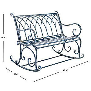 Safavieh Outdoor Collection Ressi Victorian Antique Patio Porch Entryway Backyard Rock Bench PAT5021C, Mossy Blue