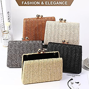 Women Evening Bag Elegant Woven Clutch Classic Purses Formal Wedding Party Shoulder Bags Prom Handbags (Black)