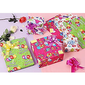 U'COVER Birthday Gift Wrapping Paper Sets Happy Birthday Greetings Theme 4 Styles Mixed Gift Wrap Papers for Gifts Box Wrapped Decor for Girls Boys Kids Baby Shower Women 10 Folded Sheets 20 * 29inch