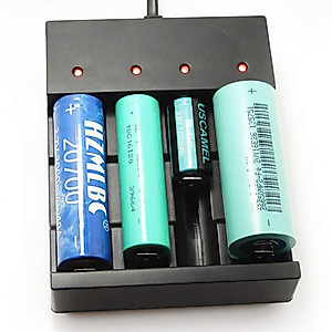 ZYAMY USB Smart Battery Charger 4-Slot 5V for Rechargeable Batteries 3.7V Li-ion 10440, 14500, 16340, 16650, 14650, 13350, 18500, 18650, 26650