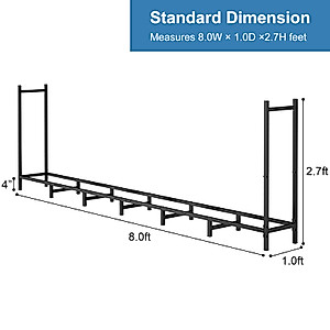 NANANARDOSO 8ft Outdoor Firewood Rack Holder for Fireplace Wood Storage, Adjustable Fire Log Stacker Stand, Heavy Duty Logs Stand Stacker Holder for Fireplace Metal Lumber Storage Carrier Organizer