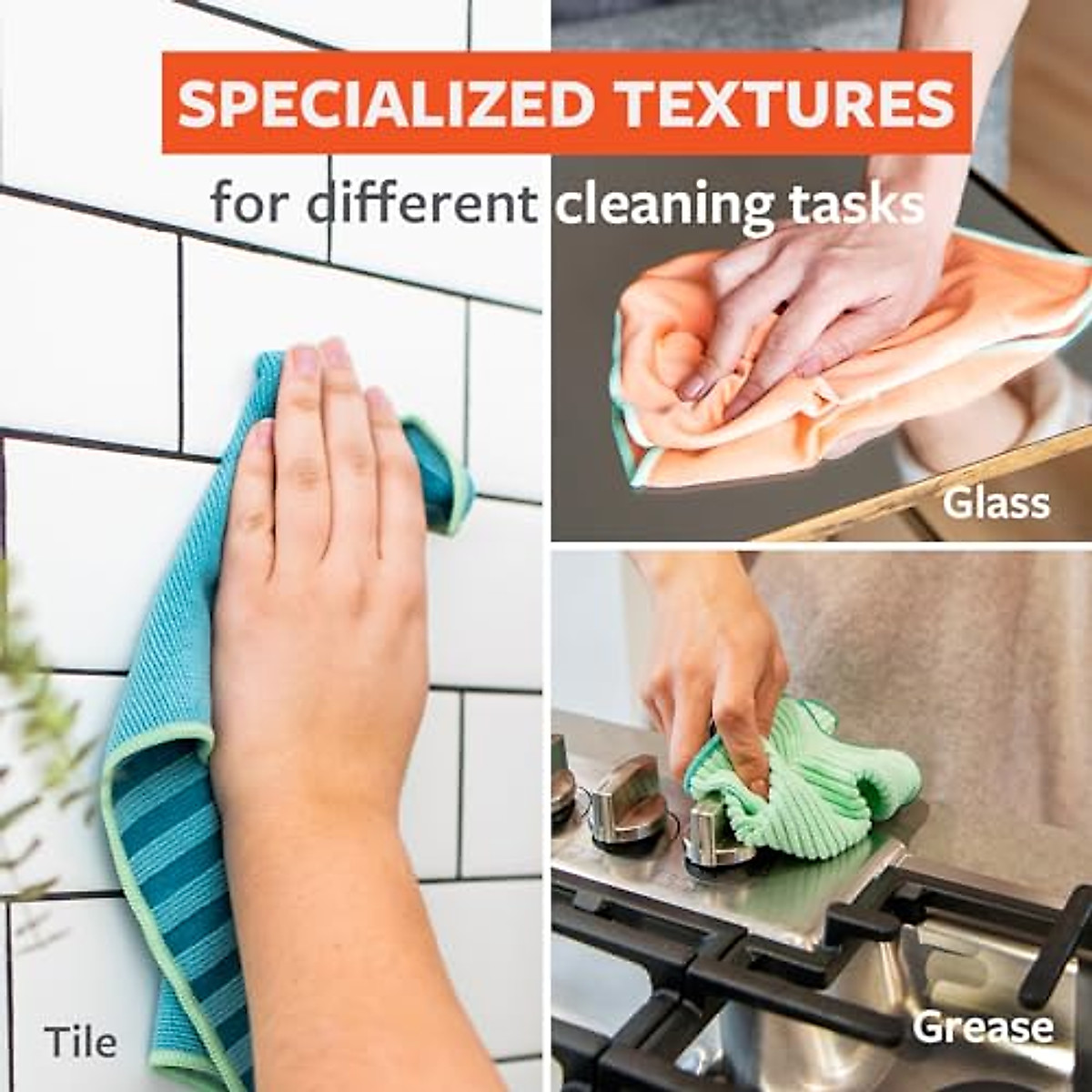 Full Circle Renew Collection Multifunctional Recycled Microfiber Cloths, Set of 5, Multicolor