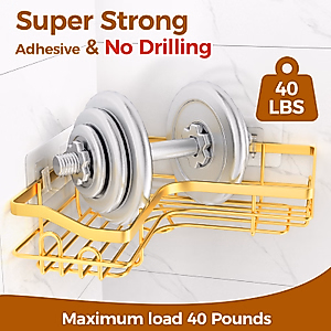 Hsiohe Gold Corner Shower Caddy, Adhesive Shower Organizer for Bathroom Storage, Rustproof Stainless Steel Gold Shower Shelves, No Drilling, Space-Saving Shower Rack Shelf for Inside Shower, 5 Pack