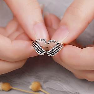 IPEPPY 925 Sterling Silver Vintage Simple Design Hand Heart Ring For Women Statement Rings Engagement Wedding Rings Jewelry Birthday Graduation Gifts