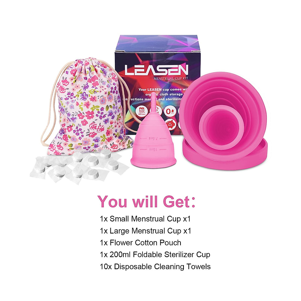 LEASEN Period Cup, Set of 2 Menstral Cups, Period Kit with Menstrual Cup Wash for Feminine Care, Premium Design with Soft, Flexible, Medical-Grade Silicone