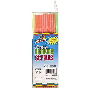 Party Dimensions 200 Count Flexible Multi-Colored Straws, Neon