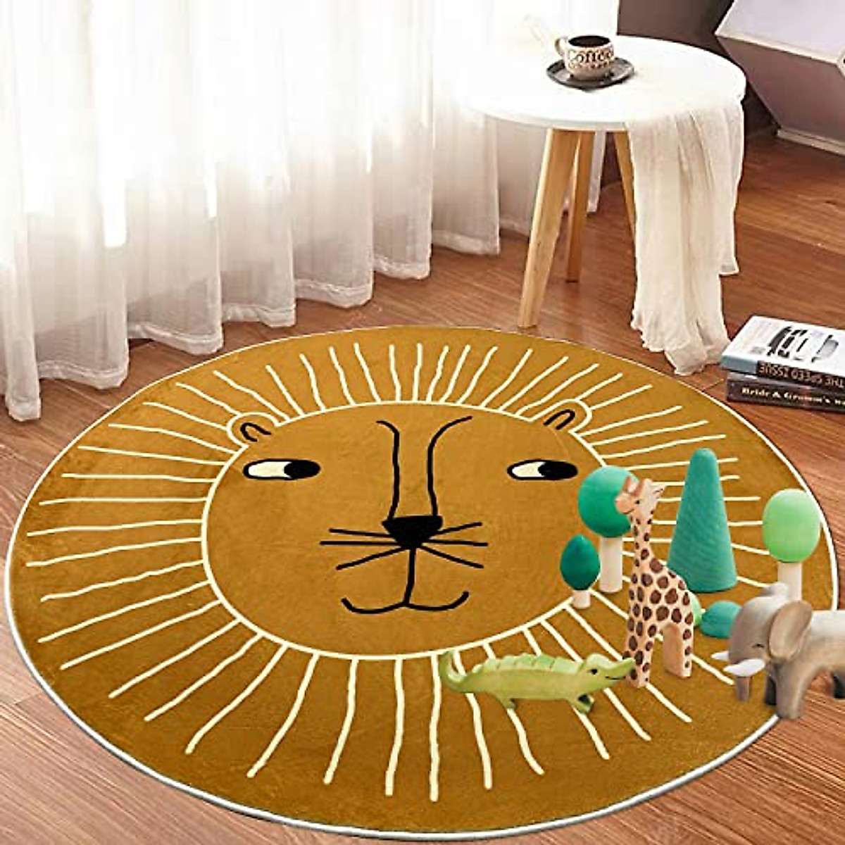 USTIDE Large Lion Play Mat 5.2ft, Super Soft Animal Kids Carpet Round Boys Girls Bedroom Rug Nursery Rug Kids Rug