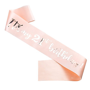SGKUED 'It's My 21st Birthday' Sash, Rose Gold Soft Satin Sash with Rose Foil Lettering Birthday Sash for Girl 21st Birthday Party Favors and Decorations