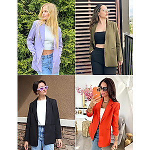 MEROKEETY Women's 2024 Fall Casual Blazers Long Sleeve Lapel Open Front Button Work Blazer Jackets with Pockets, Black, XL