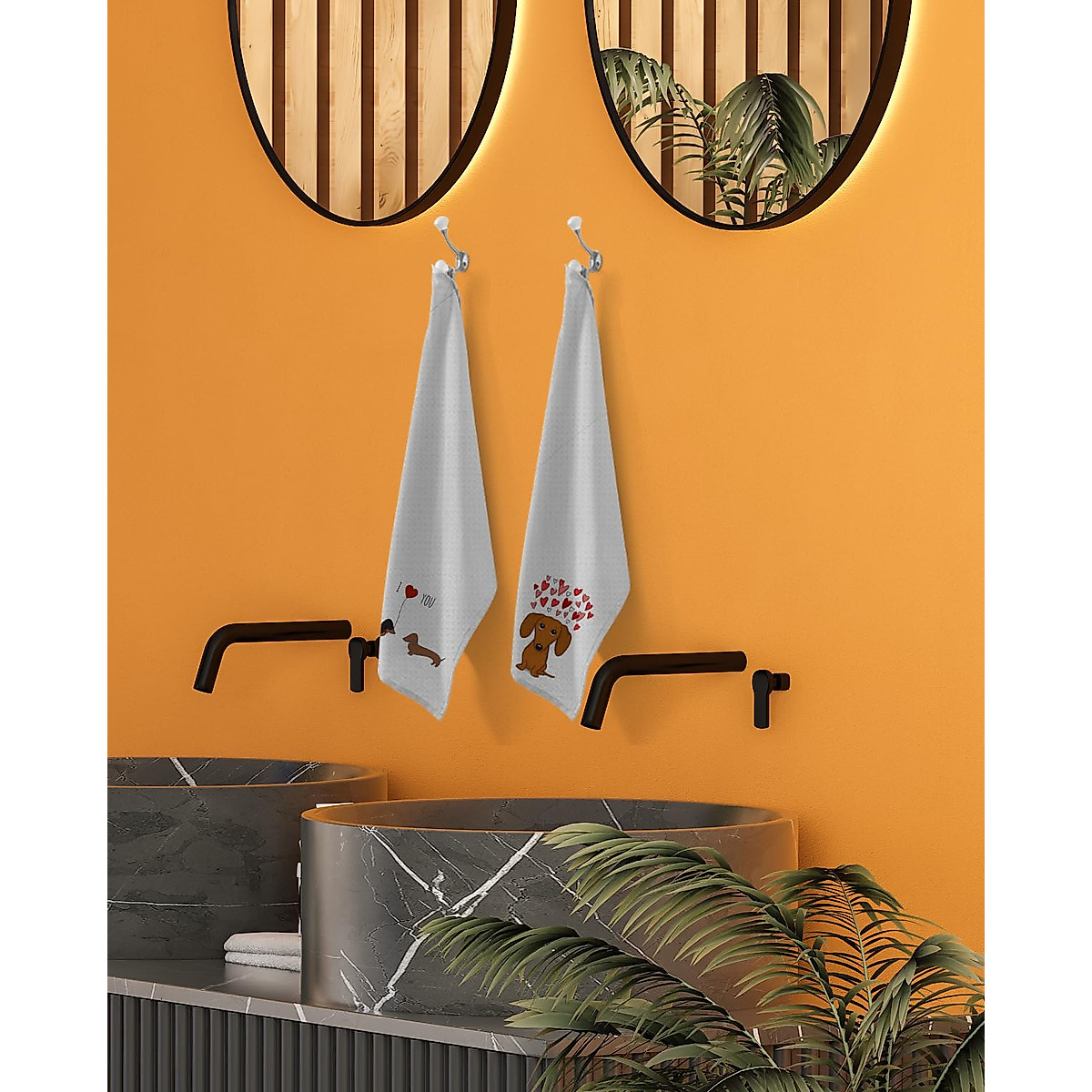 kunlisa Dachshund Themed Kitchen Dish Towels Set of 4, 16 x 24 Inches, White, Polyester