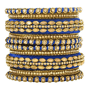 Aheli Silk Thread Faux Stone Studded Bangle Set Chuda Ethnic Indian Wedding Wear Fashion Jewelry Gift for Women