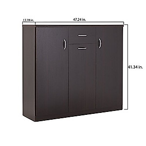 ioHOMES Darrion Modern 10-Shelf Shoe Cabinet with Center Drawer, Espresso