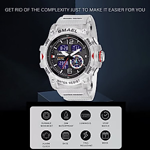 HOOSHU Mens Watches Tactical Watches for Men Analog Dual Display Sports Watch Military LED Stopwatch Electronic Large Waterproof (Crystal)