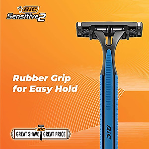 BIC Sensitive 2 Men's Disposable Razor, Two Blade, Pack of 20 Razors, For a Soothing and Comfortable Shave