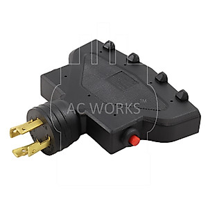 AC WORKS L14-30 30Amp 4-Prong Locking Generator Distribution Cord (L14-30 to Four 15/20A Household with Breaker)