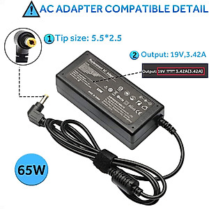 AC Adapter Charger for Toshiba Satellite Radius 14 E45W-C4200X, E45W-C4200; Radius15 P55W-C5200X, P55W-C5204.