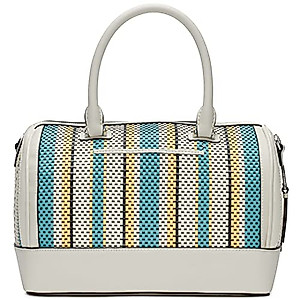 Calvin Klein Ashley Barrel Satchel, Cherub White Multi Woven