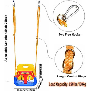 Yangogle 3-in-1 Toddler Swing Seat, Baby Swing Outdoor, Anti-Flip Snug & Secure Detachable Infants to Teens Kids Swing Seat for Indoor Outdoor Playground