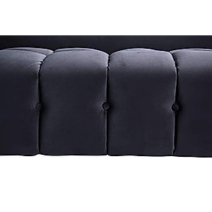 Iconic Home Julia Sofa Velvet Upholstered Channel-Quilted Button Tufted Cushion Shelter Arm Design Espresso Finish Gold Tip Wood Legs Modern Contemporary, Black