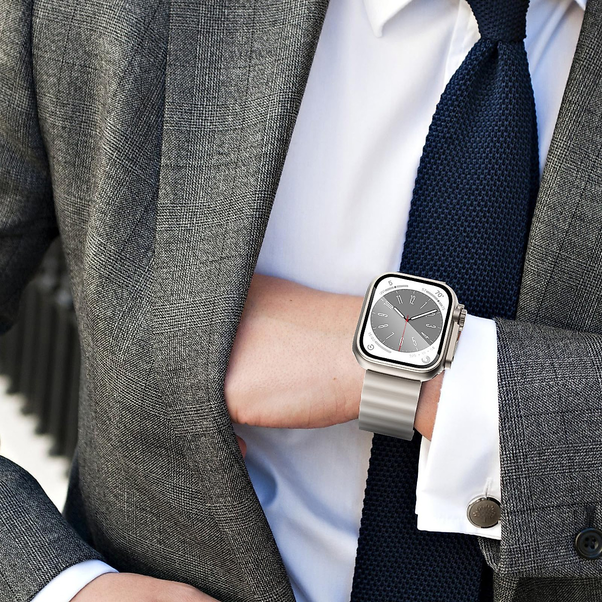 Wingle 2 in 1 Waterproof Case for Apple Watch Series 9 8 7 45mm Screen Protector【Looks Like Apple Watch Ultra】, 2 Pack iWatch Face Cover + Back Bumper with Tempered Glass for Men, Titanium