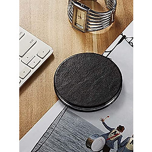OMIRO 1X/10X(300R) Magnifying Compact Mirror with PU Leather, Ultra-Portable for Purses and Travel, Round Black