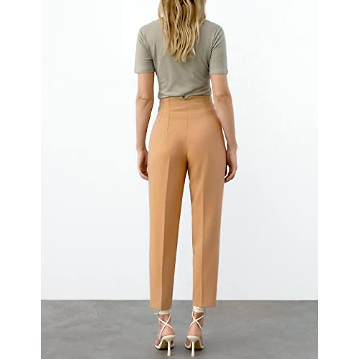 Ugerlov Women's High Waisted Dress Pants Work Business Casual Slacks Tapered Ankle Pants with Pockets, Orange Yellow Large