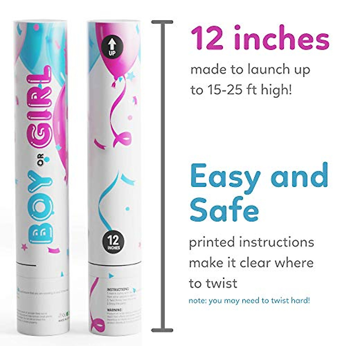 (3 Blue & 3 Pink) Baby Gender Reveal Powder Cannon with Holi Powder | TUR Party Supplies | No Mess 100% Biodegradable | 12 inch | Confetti Popper Sticks for Baby Boy or Girl Gender Reveal Decorations & Game Ideas