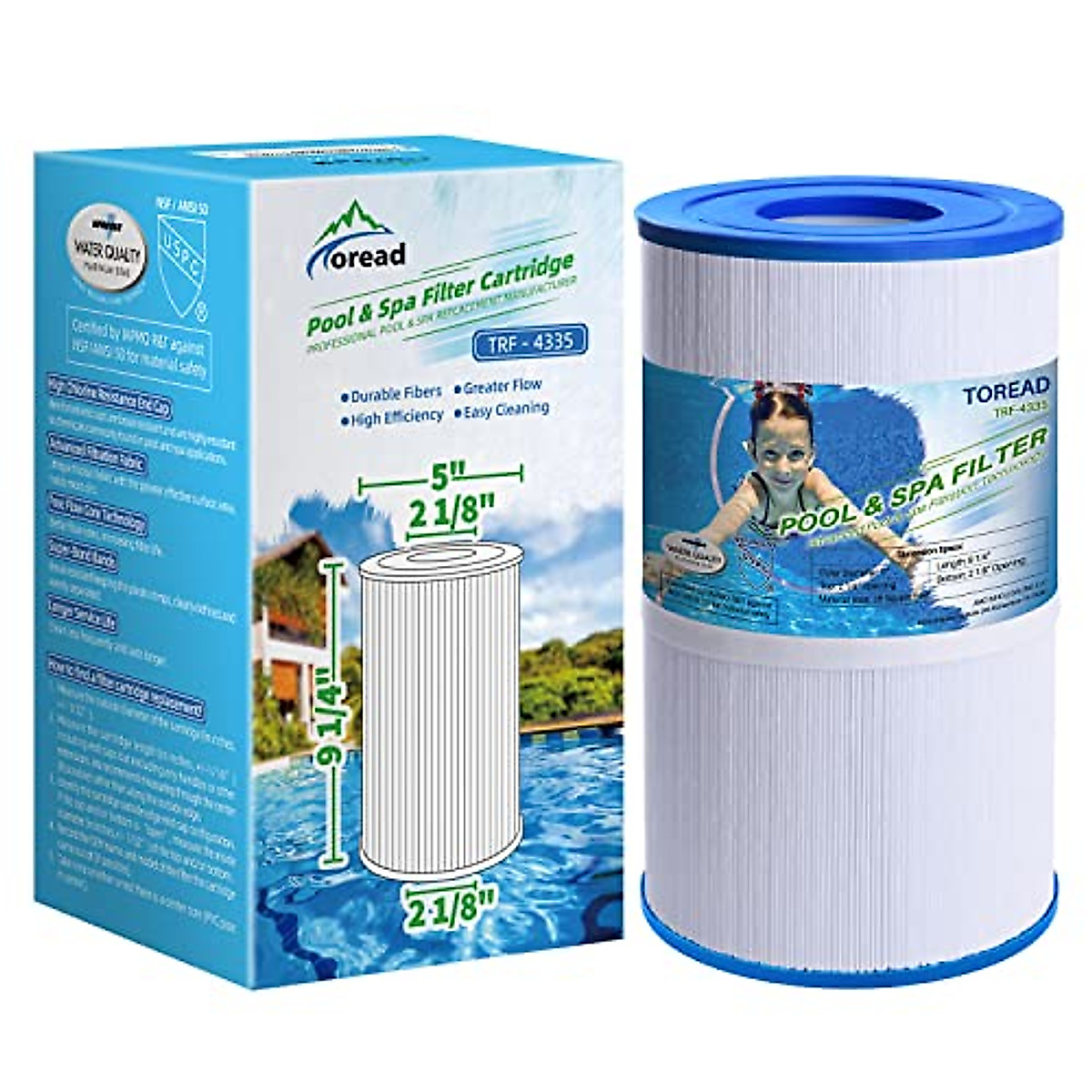 TOREAD Relacement for Spa Filter PRB35-IN, Unicel C-4335, Guardian 409-219, Filbur FC-2385, 03FIL1300, 17-2482, 25393, 303557, 817-3501, R173431, 35 sq.ft, 5 X 9 Drop in Hot Tub Filter, 1Pack