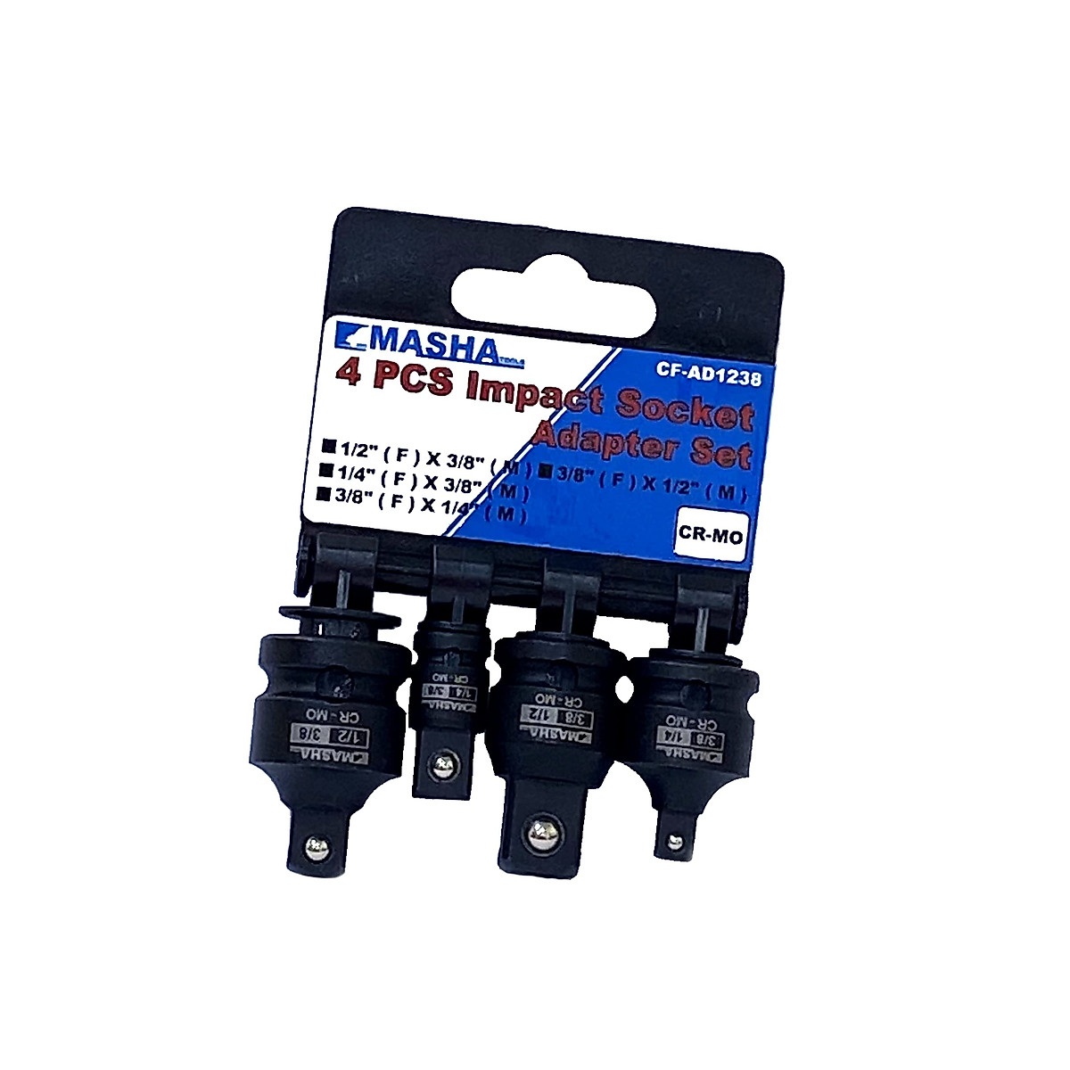Masha Tools-Impact Socket Adapter and Reducer Set / 4 Piece Set / 1/4” – 3/8” – 1/2” Impact Driver Conversions/Chrome Molybdenum Steel (CF-AD1238)