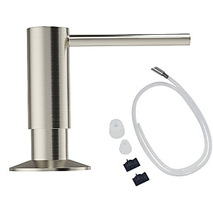 SAMODRA Kitchen Sink Soap Dispenser, Brass Pump Head Brushed Nickel Finish Built in Design with 39" Extension Tube Directly to Soap Bottle, No More Messy Refills(No Bottle)