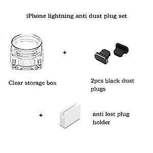 VIWIEU Metal Anti Dust Plug Compatible with iPhone 14 13 12 11 X XS XR 8 7 SE Mini Plus Pro Max iPad AirPods, 2 Pack Lightning Charging Port Cover Protectors with Plug Holder and Storage Box (Black)