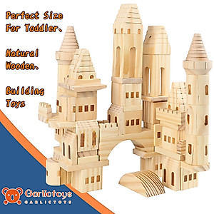Garlictoys 75 Pieces Wooden Castle Blocks Medieval Knights Princesses Wooden Castle Building Blocks Kit for Kids Boys and Girls