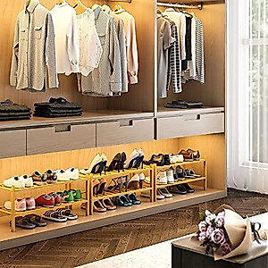 viewcare 9-Tier Bamboo Shoe Rack for Entryway, Stackable | Foldable | Natural, Free Standing Shoe Racks for Hallway Closet