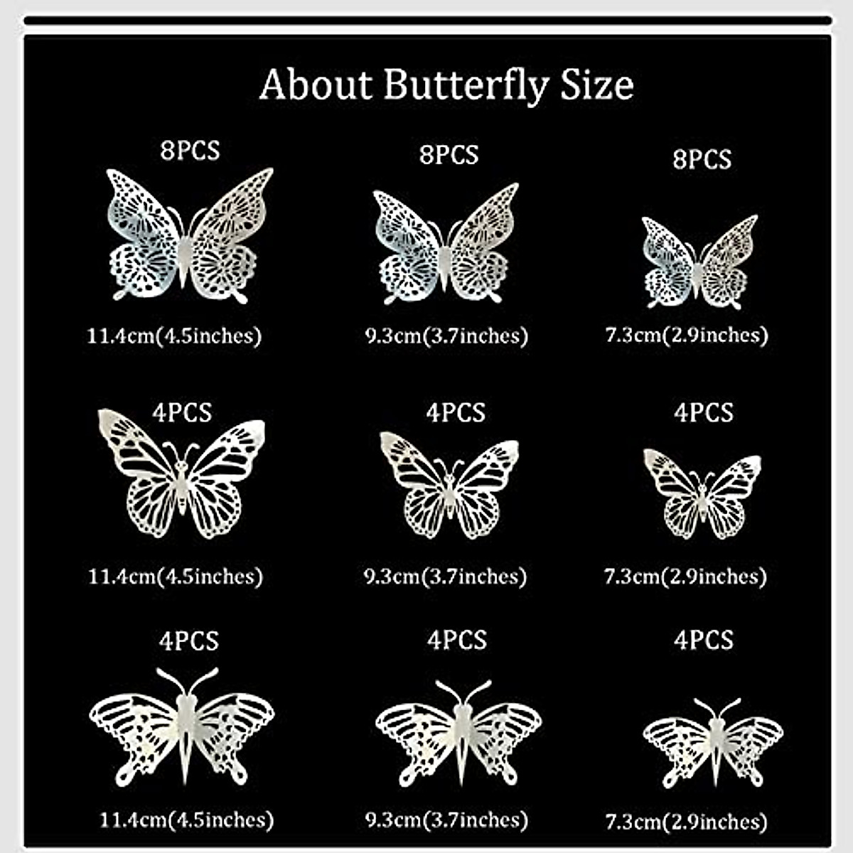 Mudboo 48 Pcs 3D Butterfly Wall Stickers,3 Styles 3 Sizes,Removable Wall Sticker Butterfly Wall Decals Decoration for Kids Bedroom Nursery Classroom Party Wedding Decor DIY Gift (Silver)