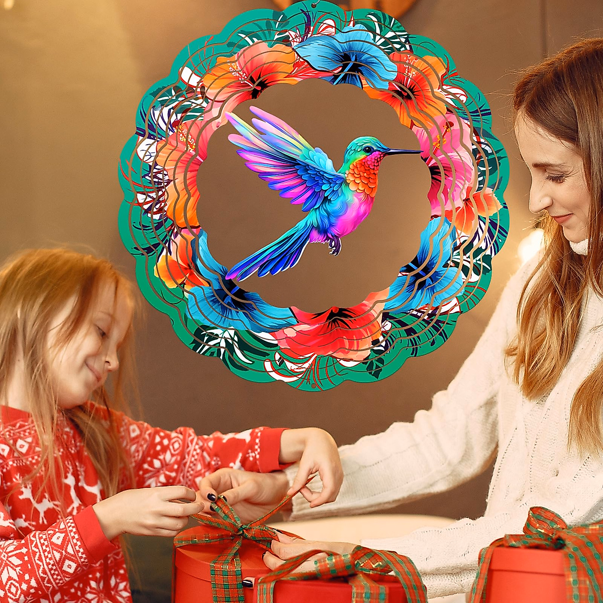 FANTAART Hummingbird Wind Spinners,12inch 3D Metal Wind Spinner Hanging Wind Spinner for Outdoor & Indoor Decorations Yard Art and Garden Clearance Decor Best Hummingbird Garden Gift