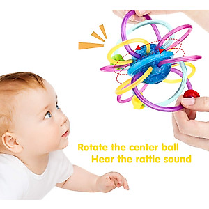 Zooawa Baby Teether, Soft Rattle and Sensory Ball Teething Toy for Pain Relief, BPA-Free Teether Ball Rattle Toy for Infants and Toddlers All Ages, Easy to Hold, Translucent