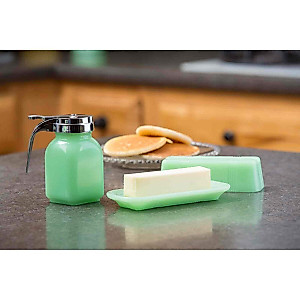 Tablecraft HJ124 Jadeite Glass Collection Butter Dish, 6.75 x 3.25 x 2.25, Green