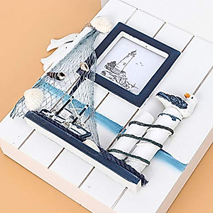 Hemoton Mediterranean Style Key Cabinet Wood Nautical Style Wall Mounted Wooden Key Holder Storage Box Cabinet Style 2