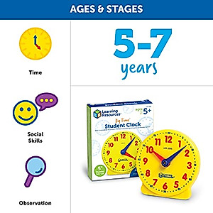 Learning Resources Big Time Student Clock, Teaching & Demonstration Clock, Develops Time and Early Math Skills, Ages 5+, Clock for Learning, 12 Hour,Back to School Gifts